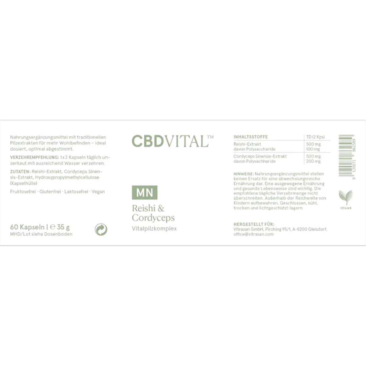 CBD Vital CBD Kapseln Reishi & Cordiceps 60 Stk. | 1 Set | 135422