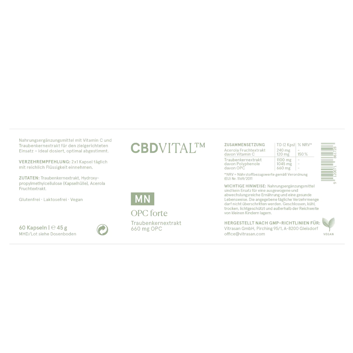 CBD Vital CBD Kapseln OPC forte 60 Stk. | 1 Set | 135420